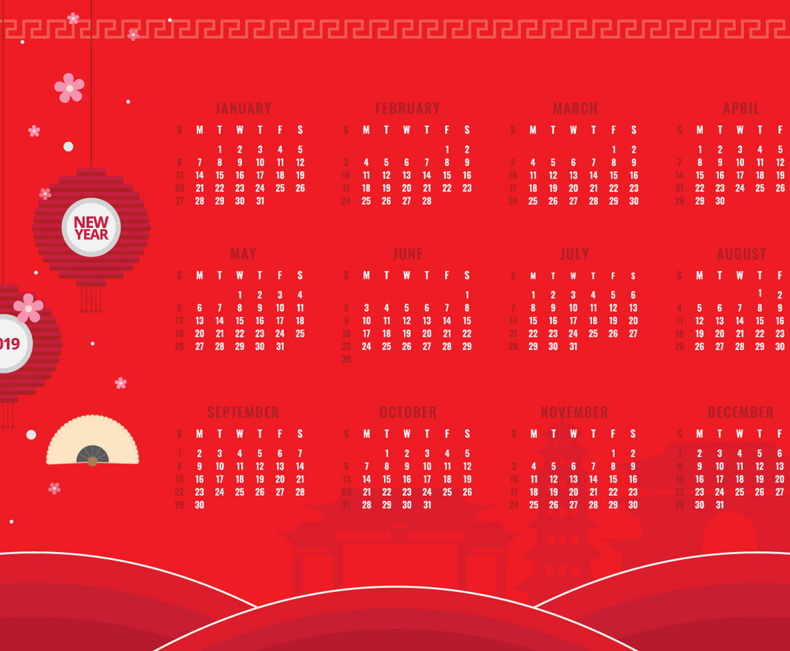 2019 Printable Chinese New Year Calendar Vector Art & Graphics ...