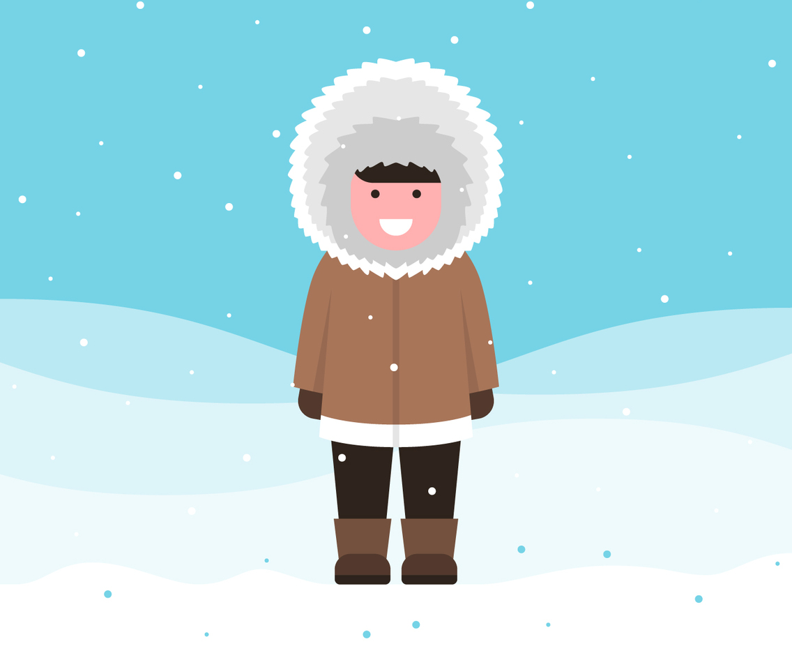 Cute Eskimo Boy Wearing Brown Furry Winter Clothes Illustration Vector ...