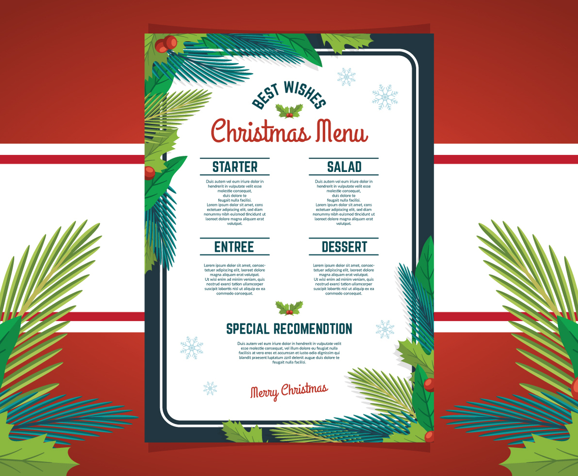 Christmas Dinner Menu Design Vector Art & Graphics | freevector.com