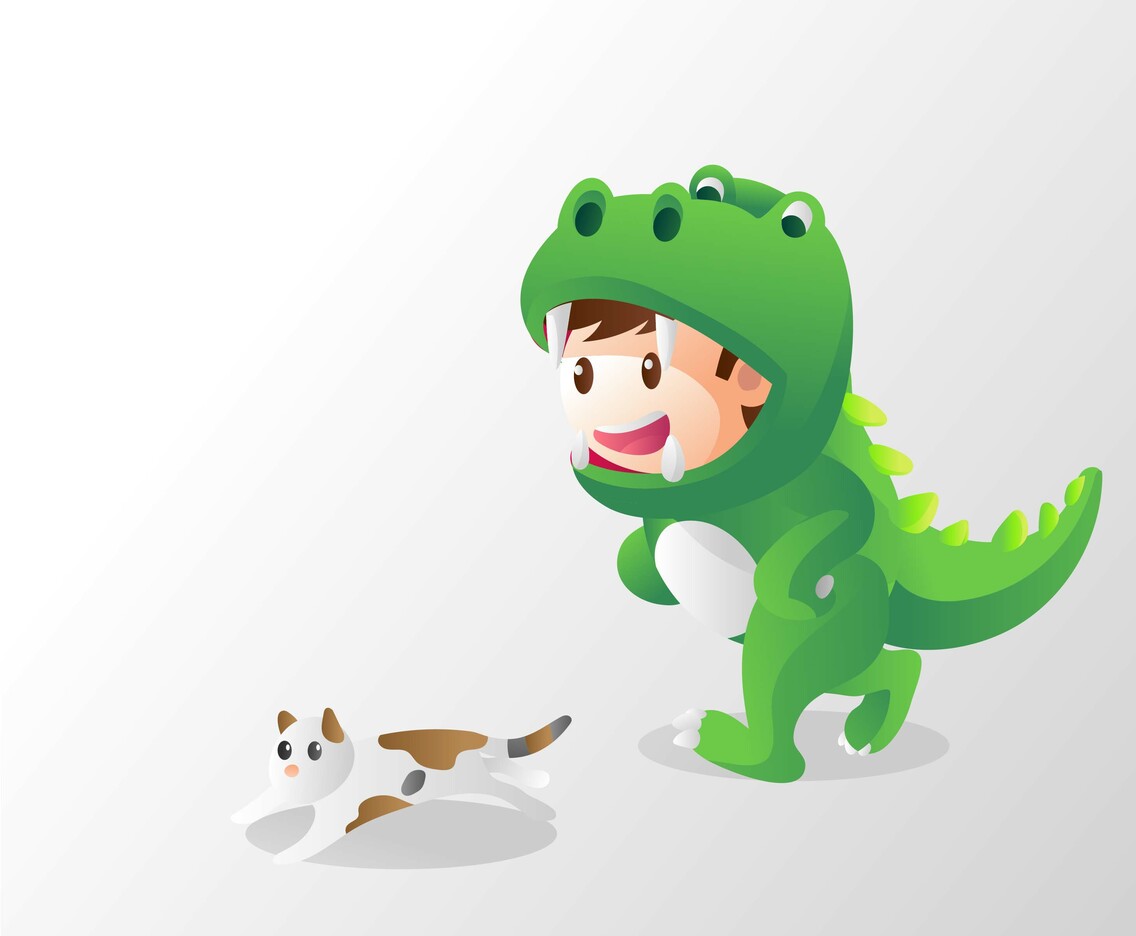 Kids In Dinosaur Costum Vector Art & Graphics | freevector.com