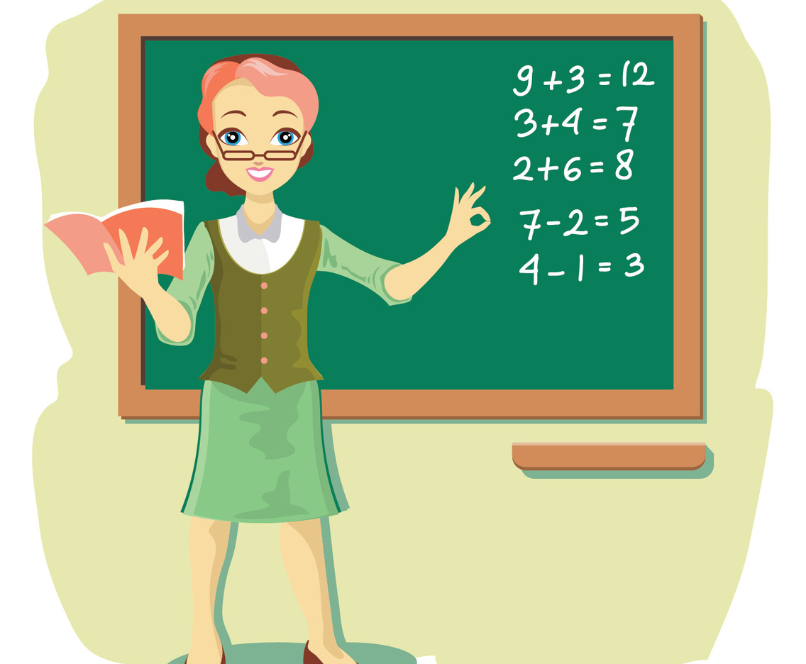Teacher At Blackboard Explains Children Mathematics Vector Art ...