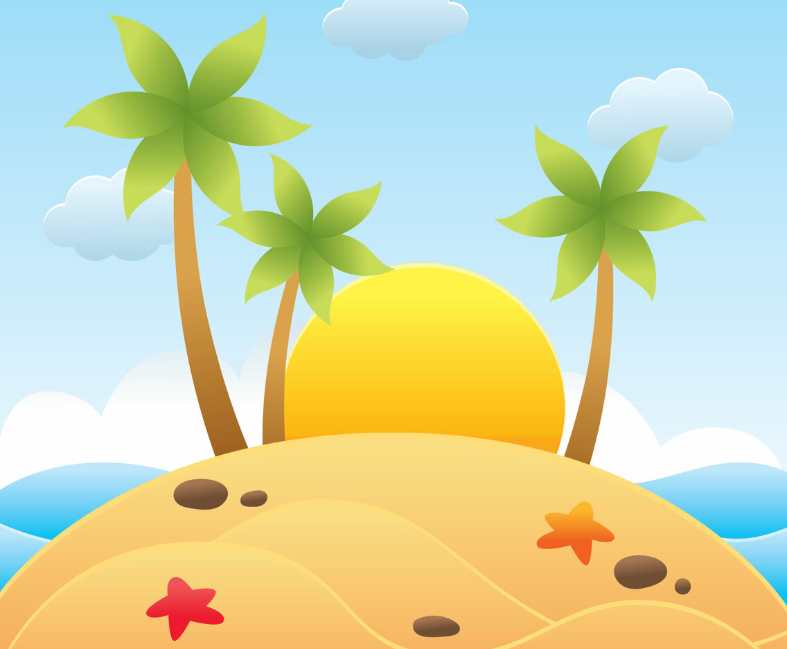 Beach Papercraft With Sunset Vector Vector Art & Graphics | freevector.com