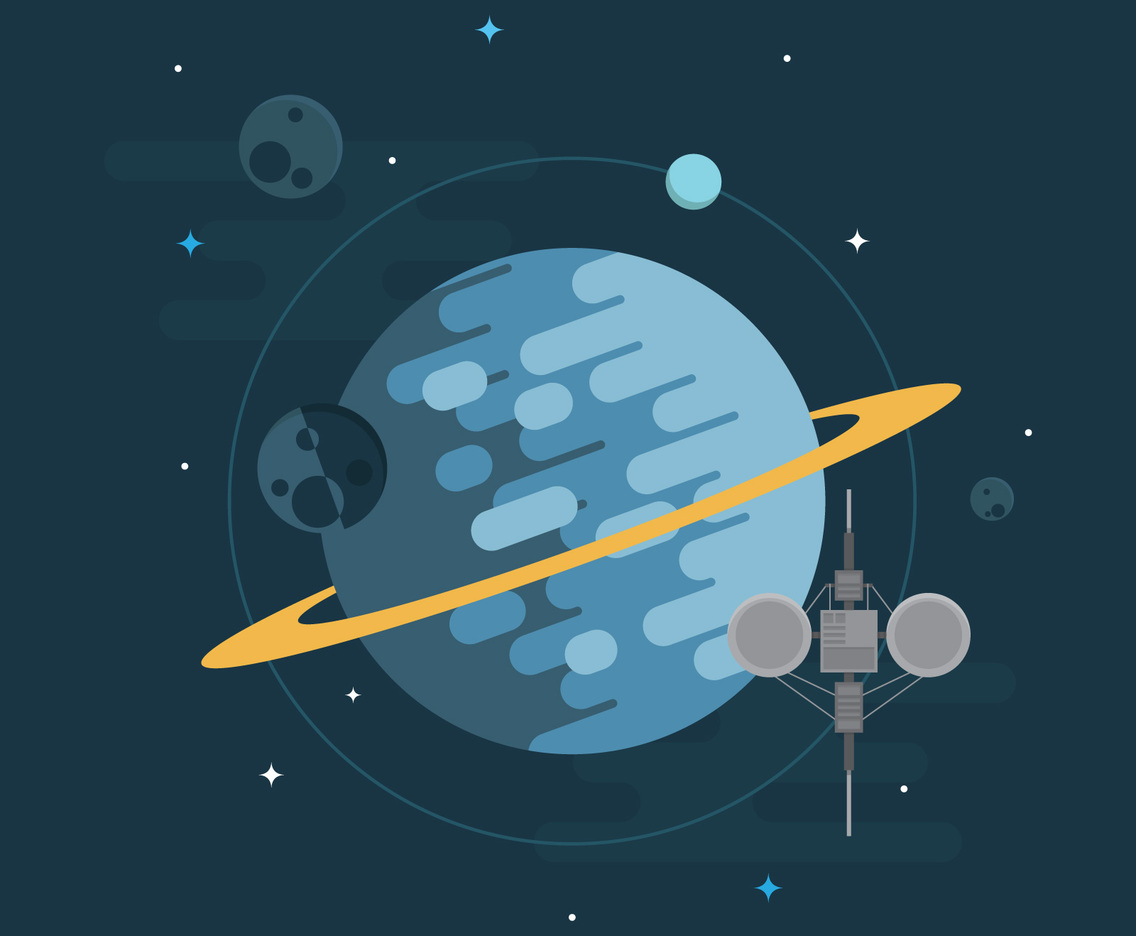 Space Elevator With Spaceship, Planet And Star Illustration Vector Art ...