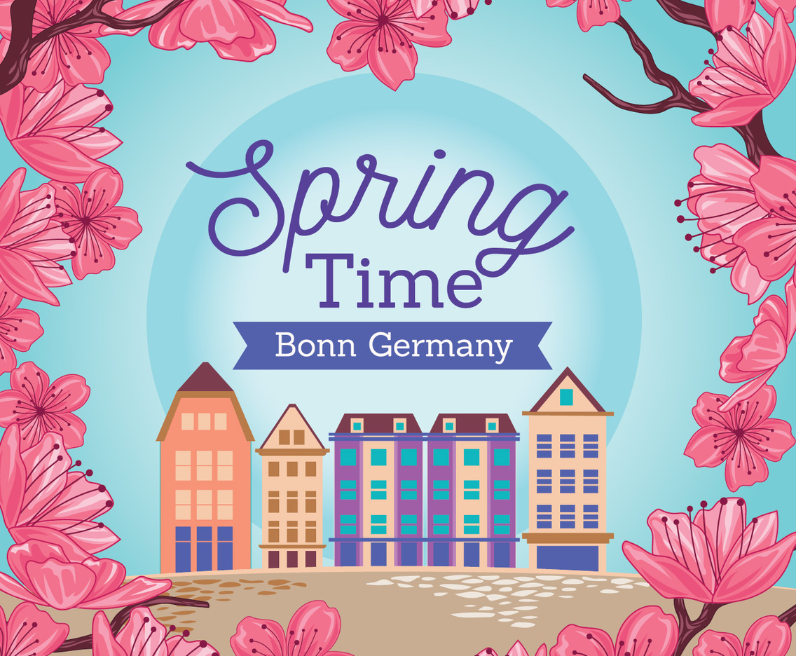 Cherry Blossom In The Old Town Of Bonn At Spring Bright Day Vector Art ...