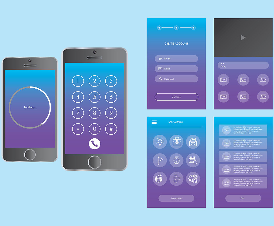 Mobile App Gui Vector Set Vector Art & Graphics | freevector.com
