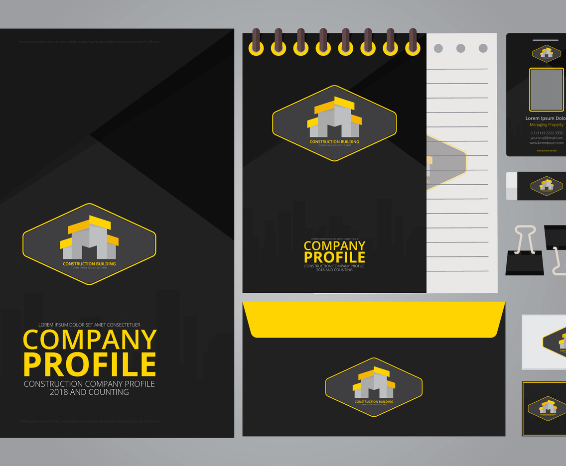 Construction Logos In Stationery Set Media. Construction Company ...