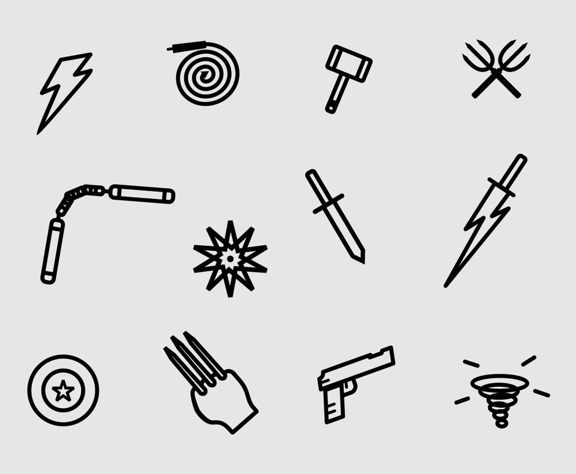 Super Heroes Weapons And Symbol Vector Art & Graphics | freevector.com