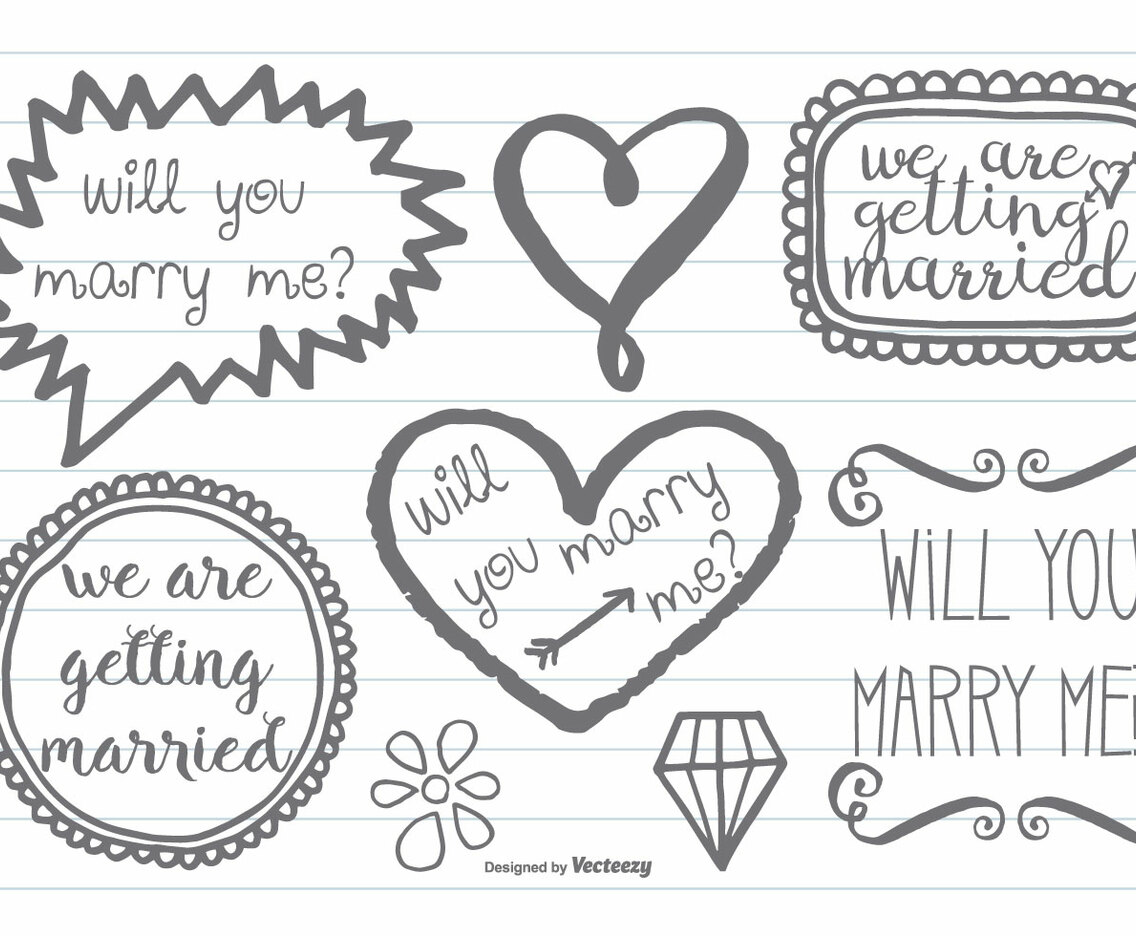 Hand Drawn Style Marry Me Doodles Vector Art & Graphics | freevector.com