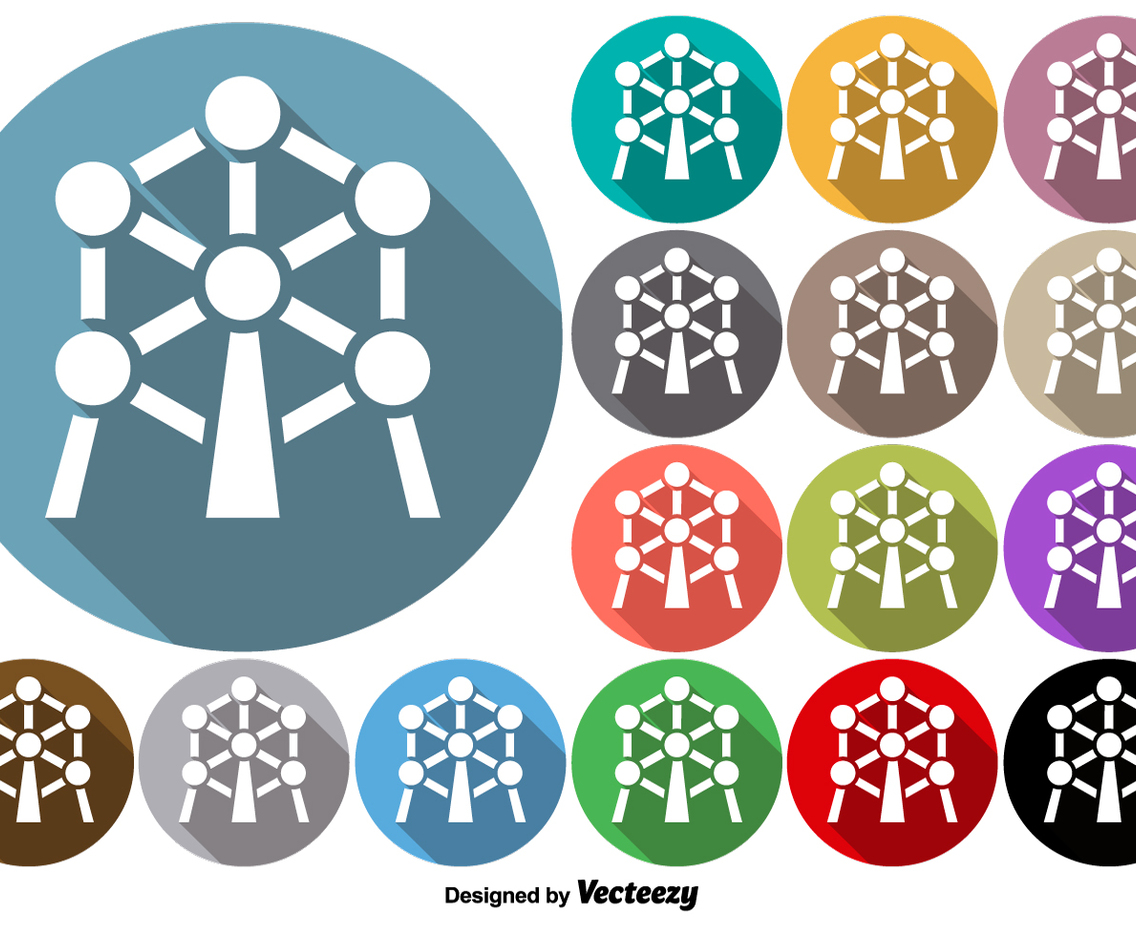 Set Of Rounded Buttons Of Atomium Monument Icon Vector Art & Graphics ...