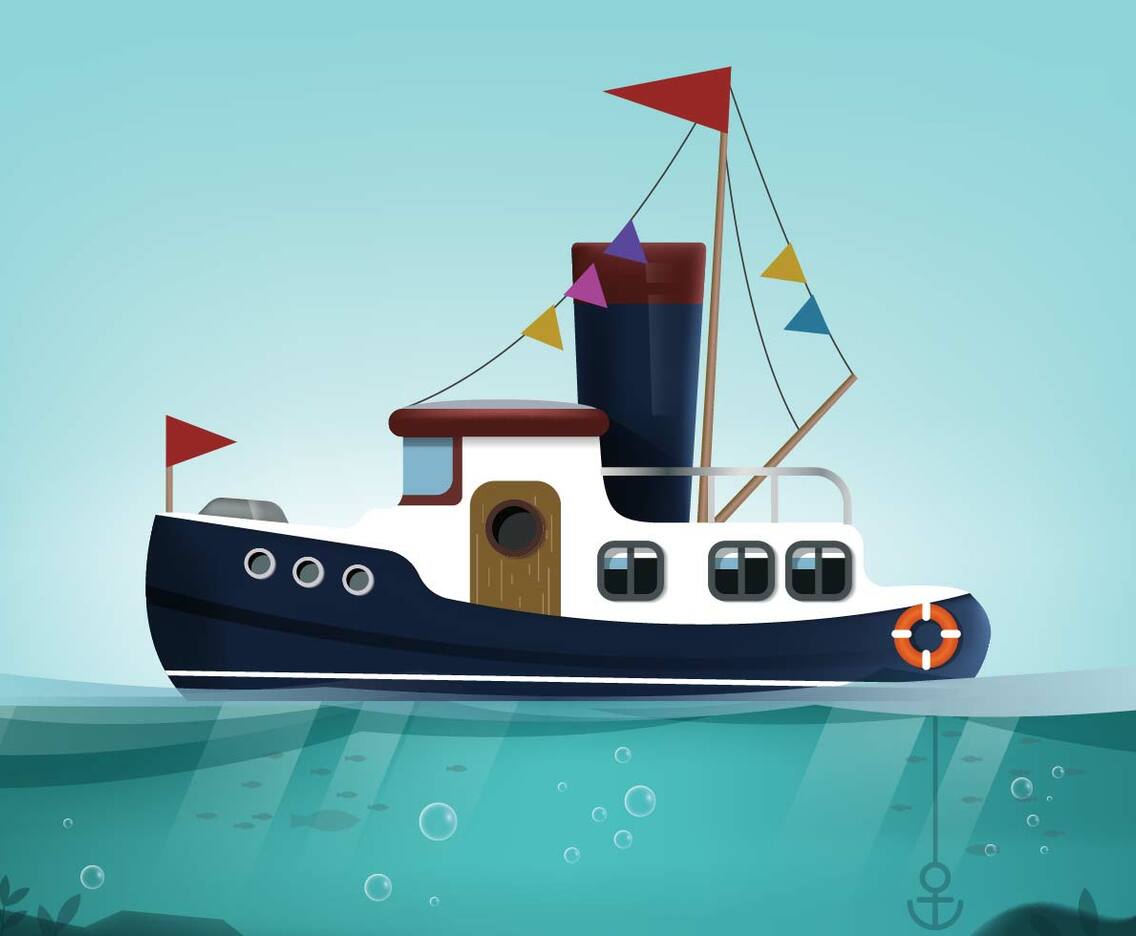 Tugboat Landscape Vector Vector Art & Graphics | freevector.com