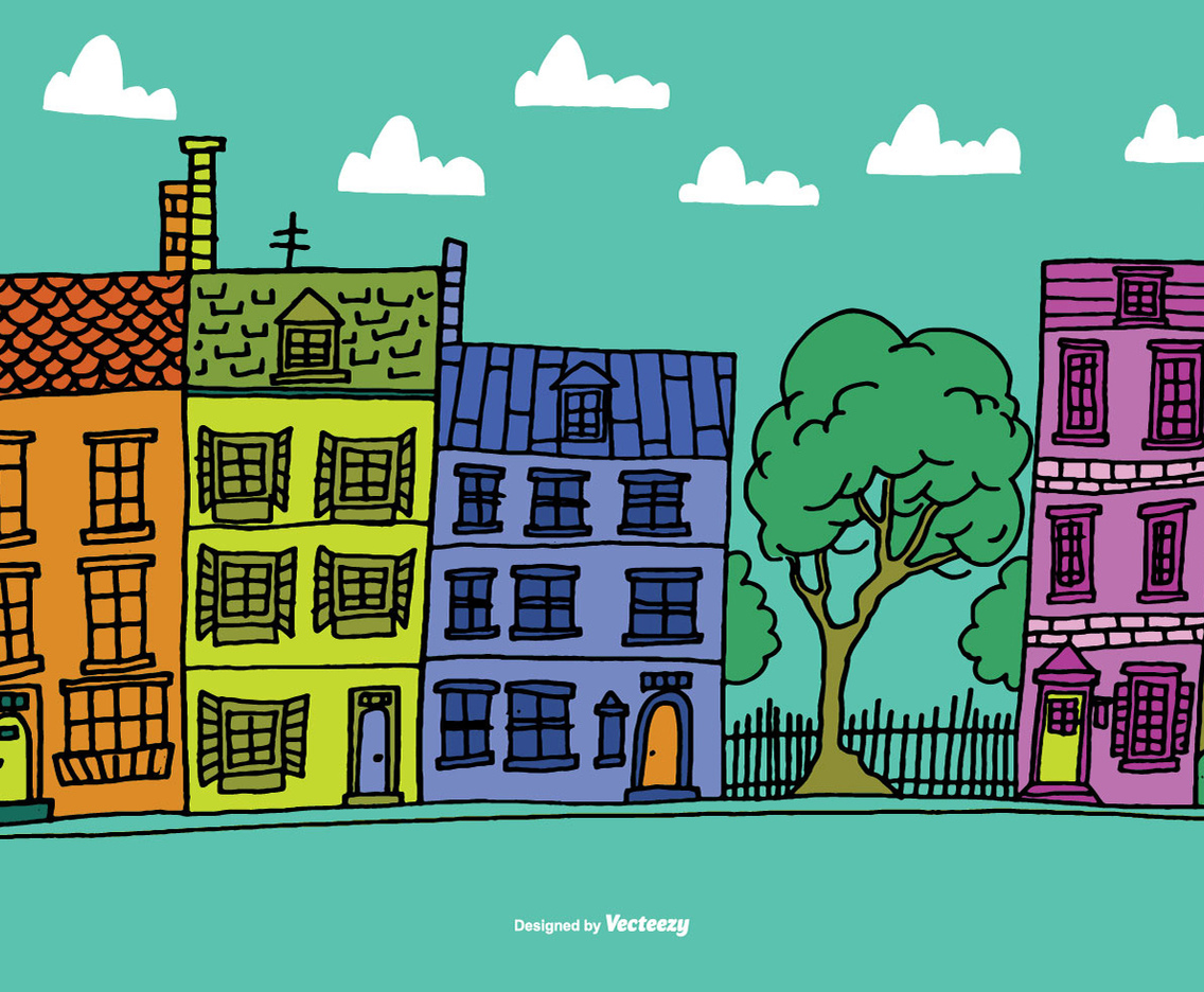 Colorful Row House Vectors Vector Art & Graphics | freevector.com