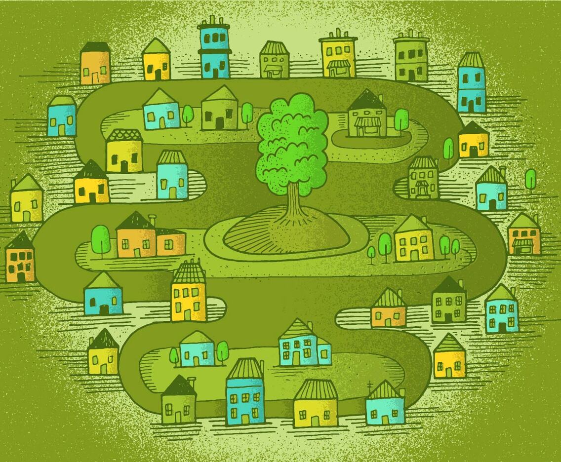 Small Town Vector Scene Vector Art & Graphics | freevector.com