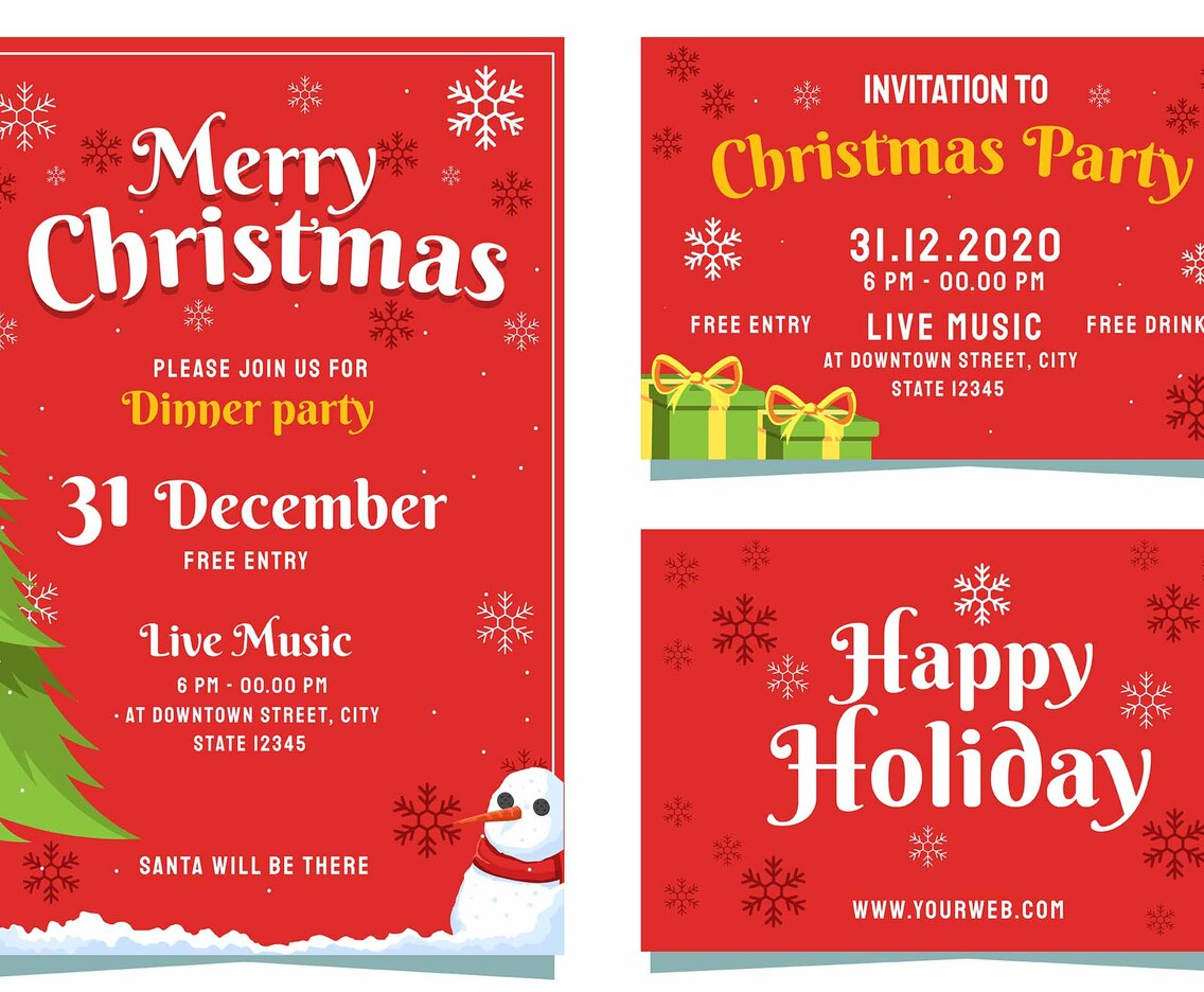 Joyfull Christmas Party Invitation Set Vector Art & Graphics ...