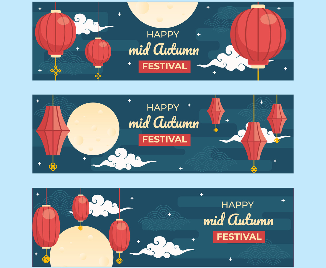 Mid Autumn Festival Banner With Full Moon Sky Vector Art & Graphics ...