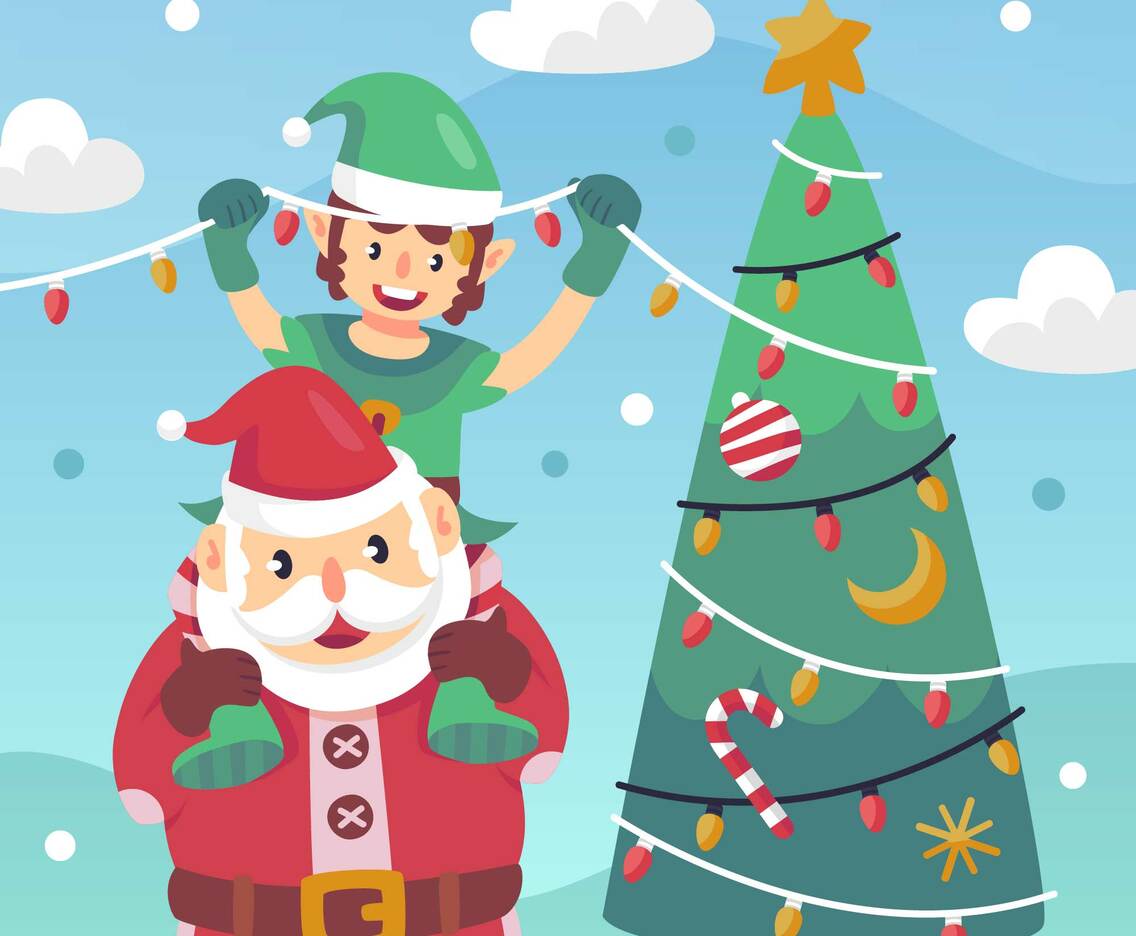 Santa Clause And Pete Decorating Christmas Tree Vector Art & Graphics ...