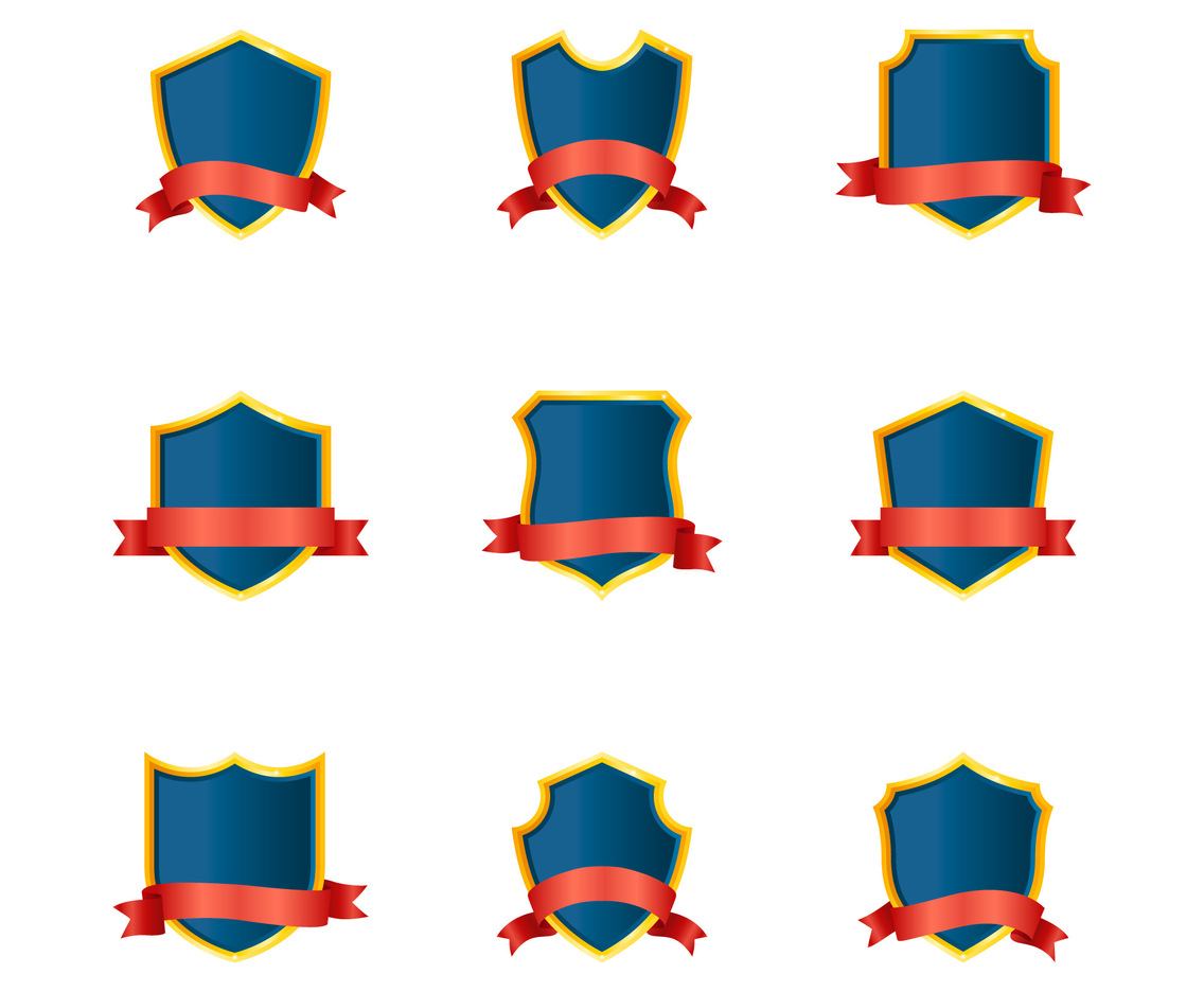 Red Ribbon With Blue Gold Shield Label Collection Vector Art & Graphics ...