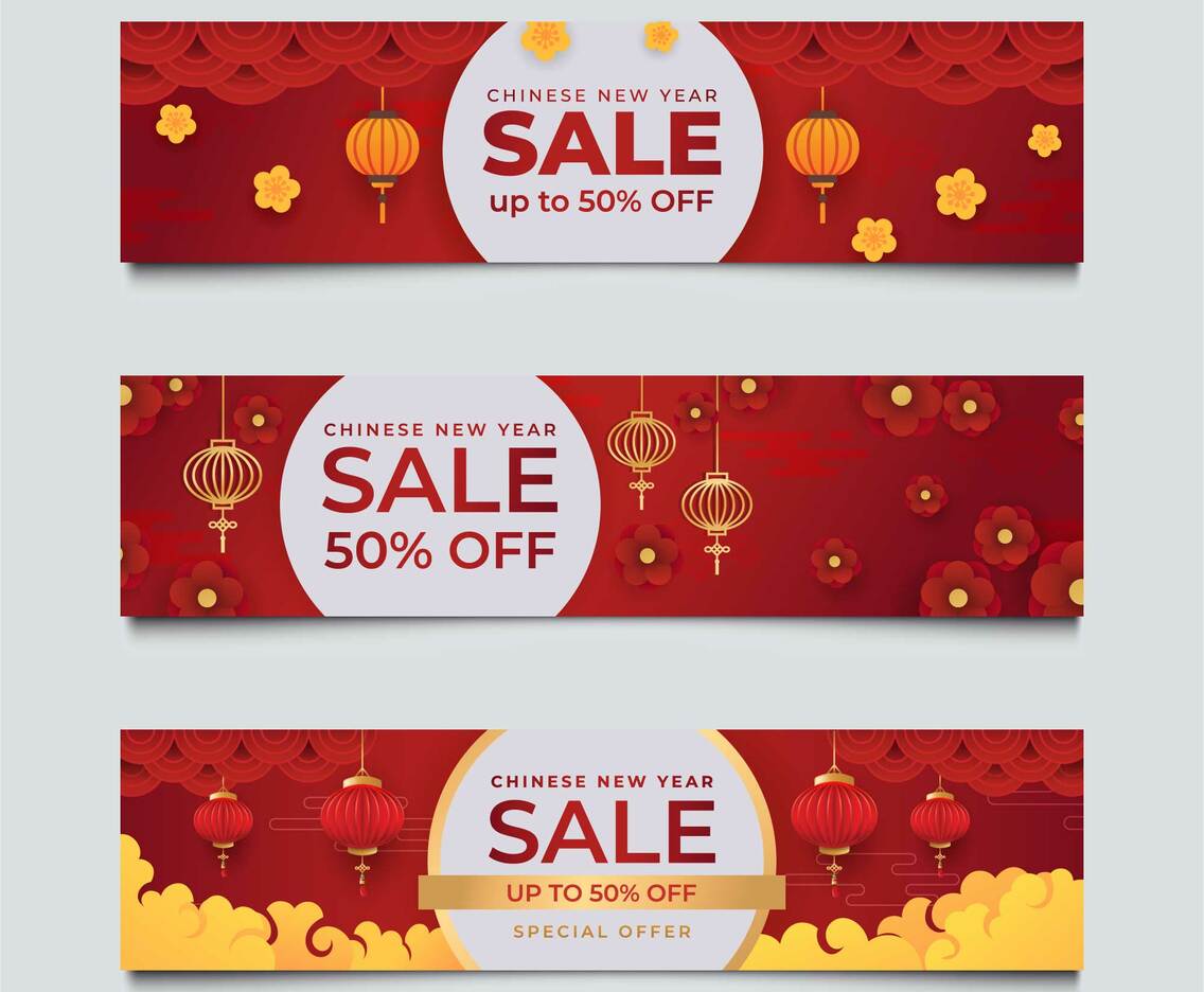 Set Of Chinese New Year Sale Discount Banner Vector Art & Graphics ...