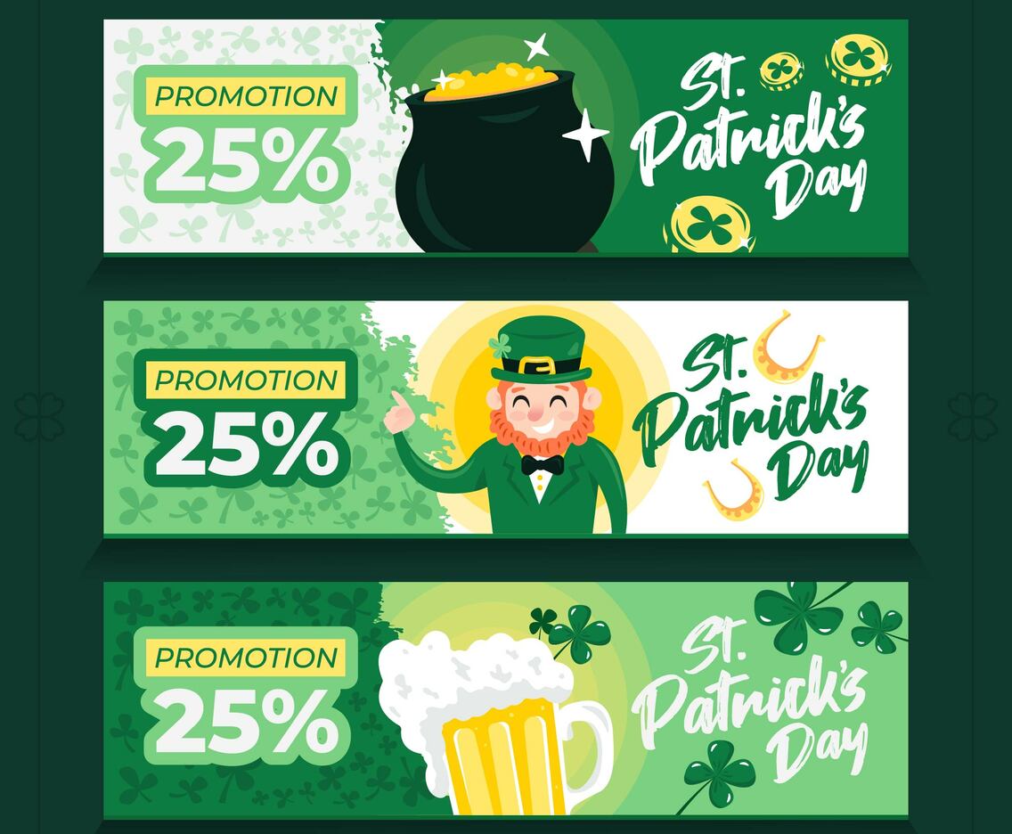 Pack Of 3 Horizontal Banner Templates For St. Patrick's Day Vector Art ...