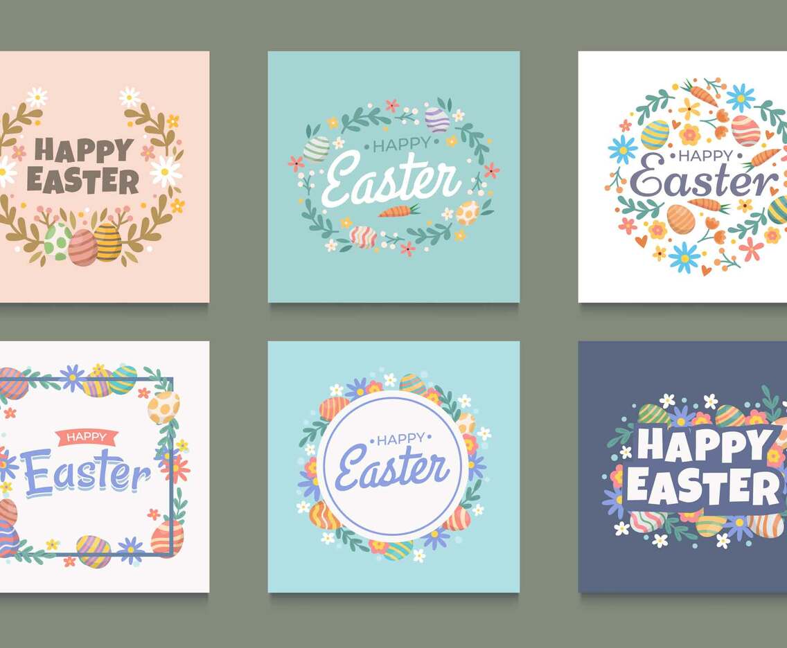 Set Of Colorful Easter Egg Decoration For Social Media Vector Art ...