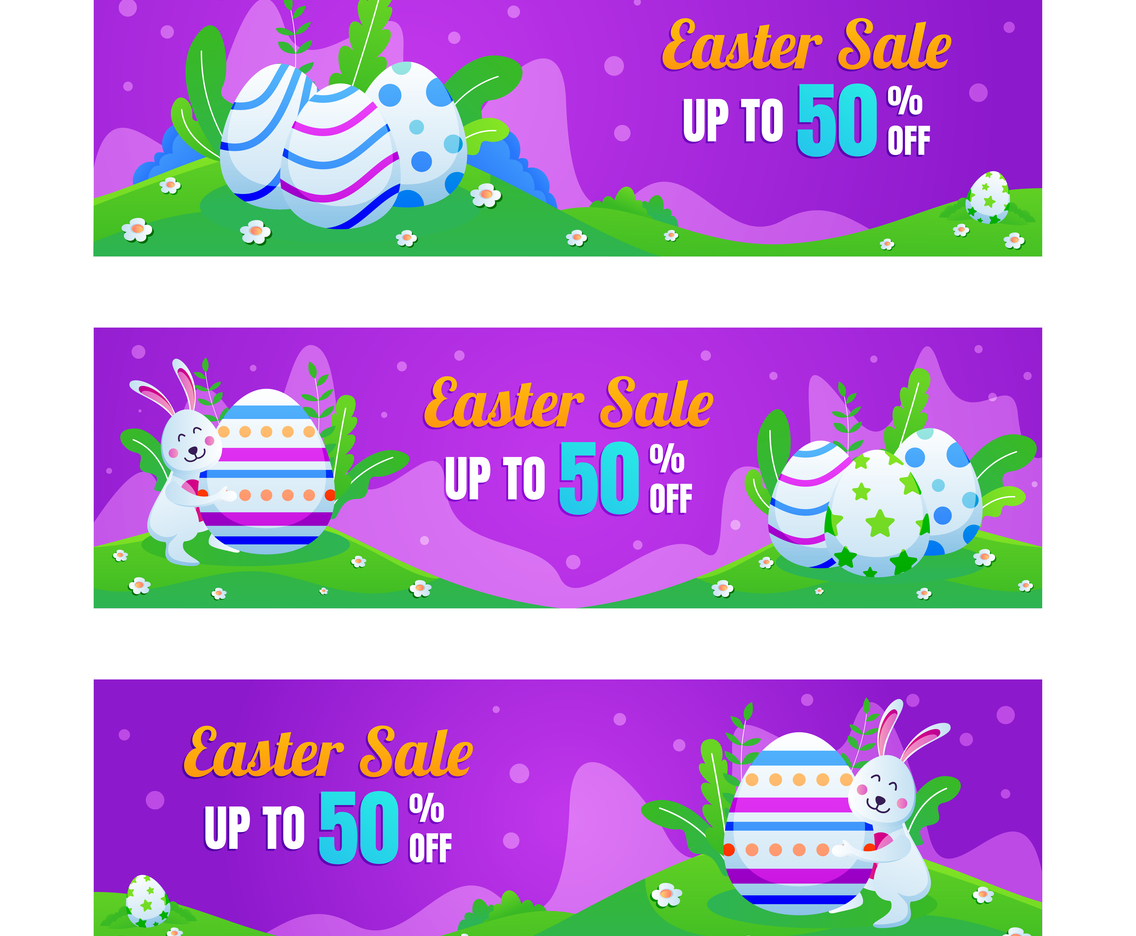 Easter Marketing Sale Banner With Purple Background Vector Art ...