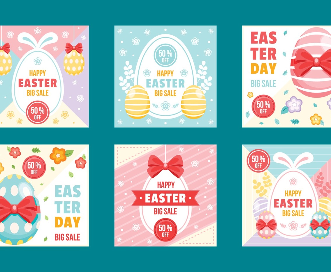 Colourful Easter Day Social Media Marketing Post Collection Vector Art ...