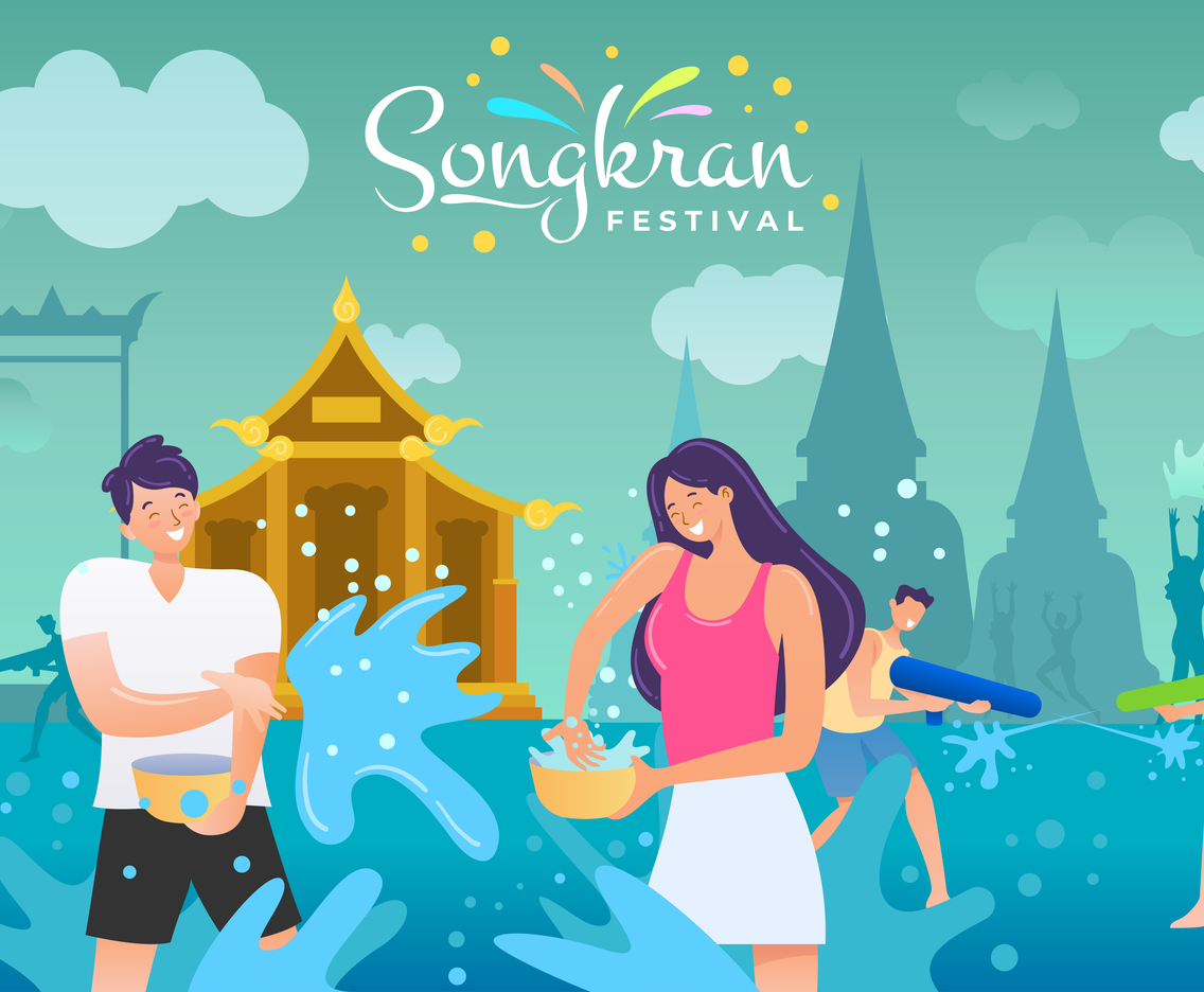 Thai Couple Splashing Water In Songkran Festival Vector Art & Graphics ...