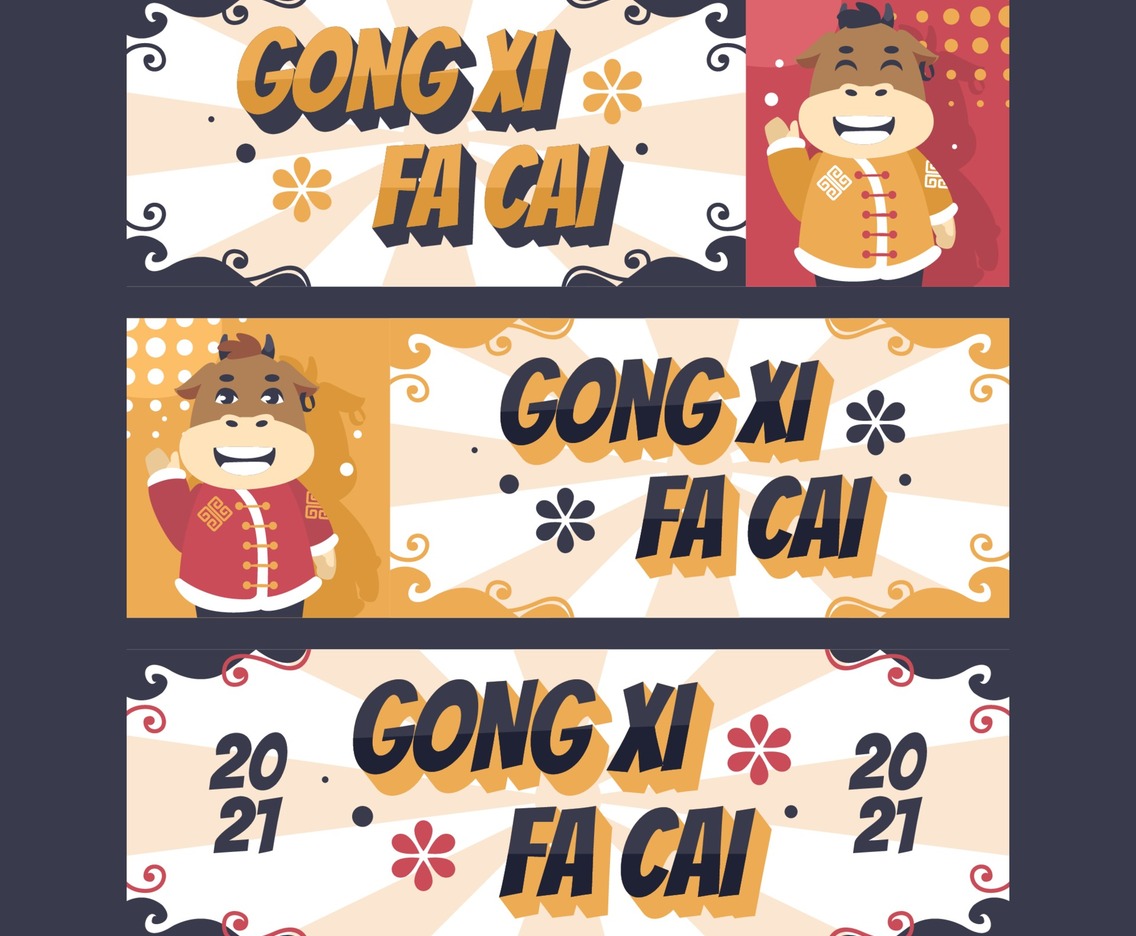 Flat Gong Xi Fa Cai Banner With Cute Ox Vector Art & Graphics ...