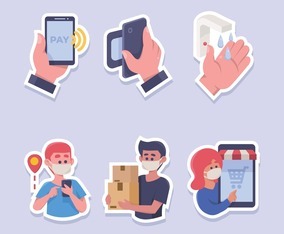 Set Of Contactless Character Use Technology Vector Art & Graphics ...
