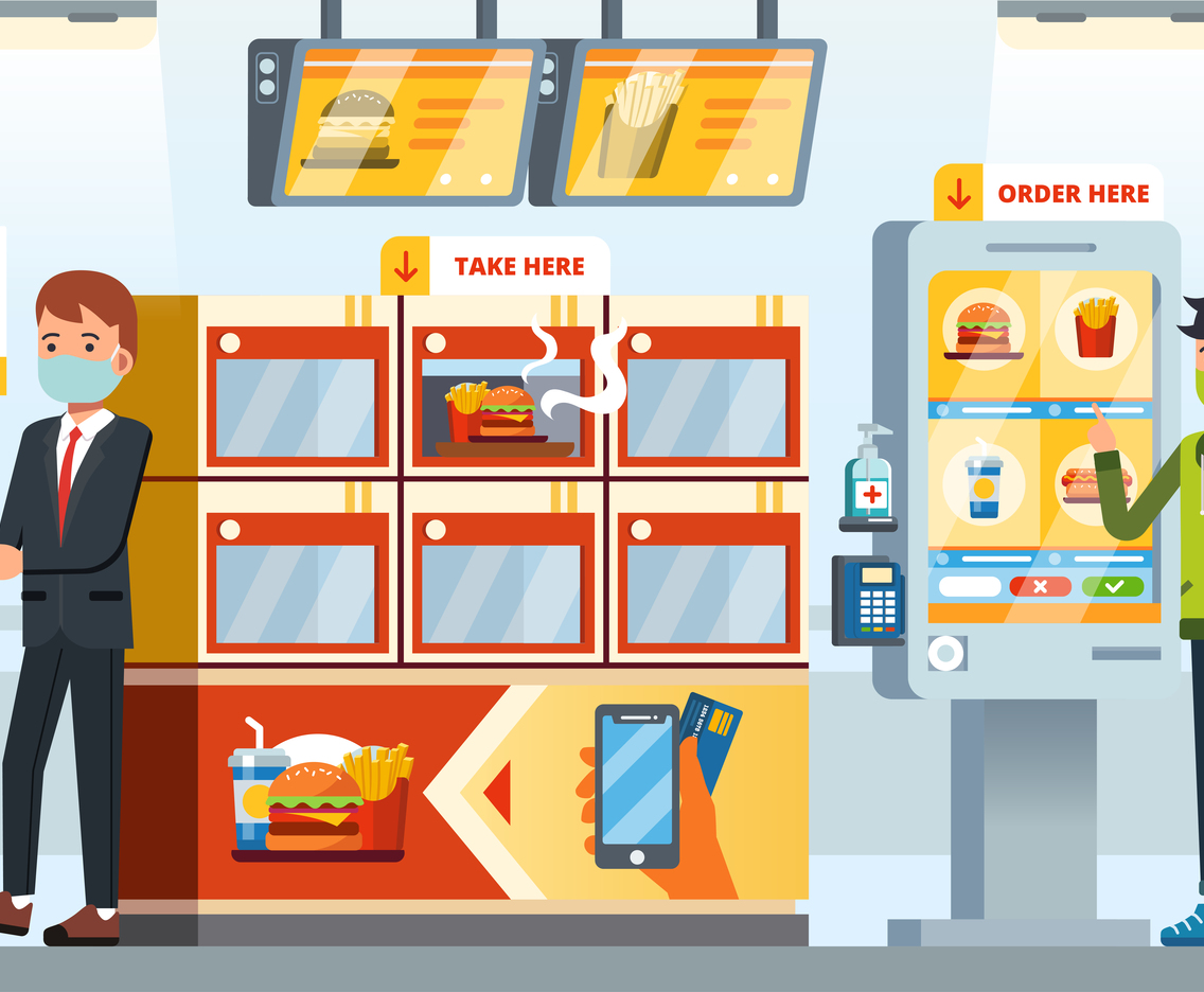 People Using Self Service In Restaurant Vector Art & Graphics ...