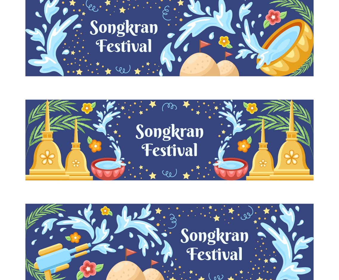 Colourful Songkran Festival Banner Set Vector Art & Graphics ...