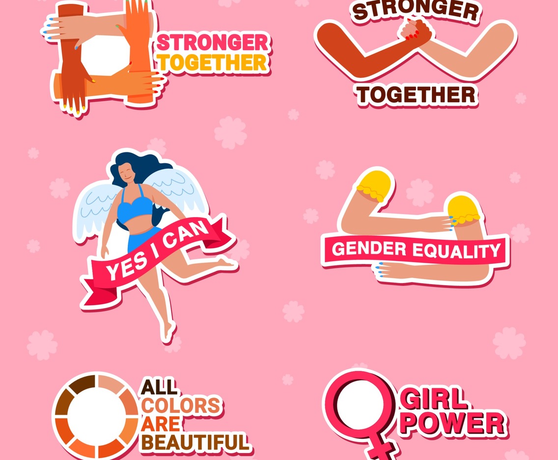 Women Diversity Campaign Stickers Set Vector Art & Graphics ...