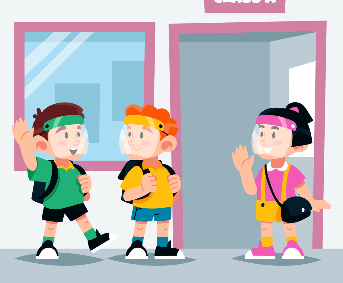 Children Wearing Face Shield Meets At School Vector Art & Graphics ...