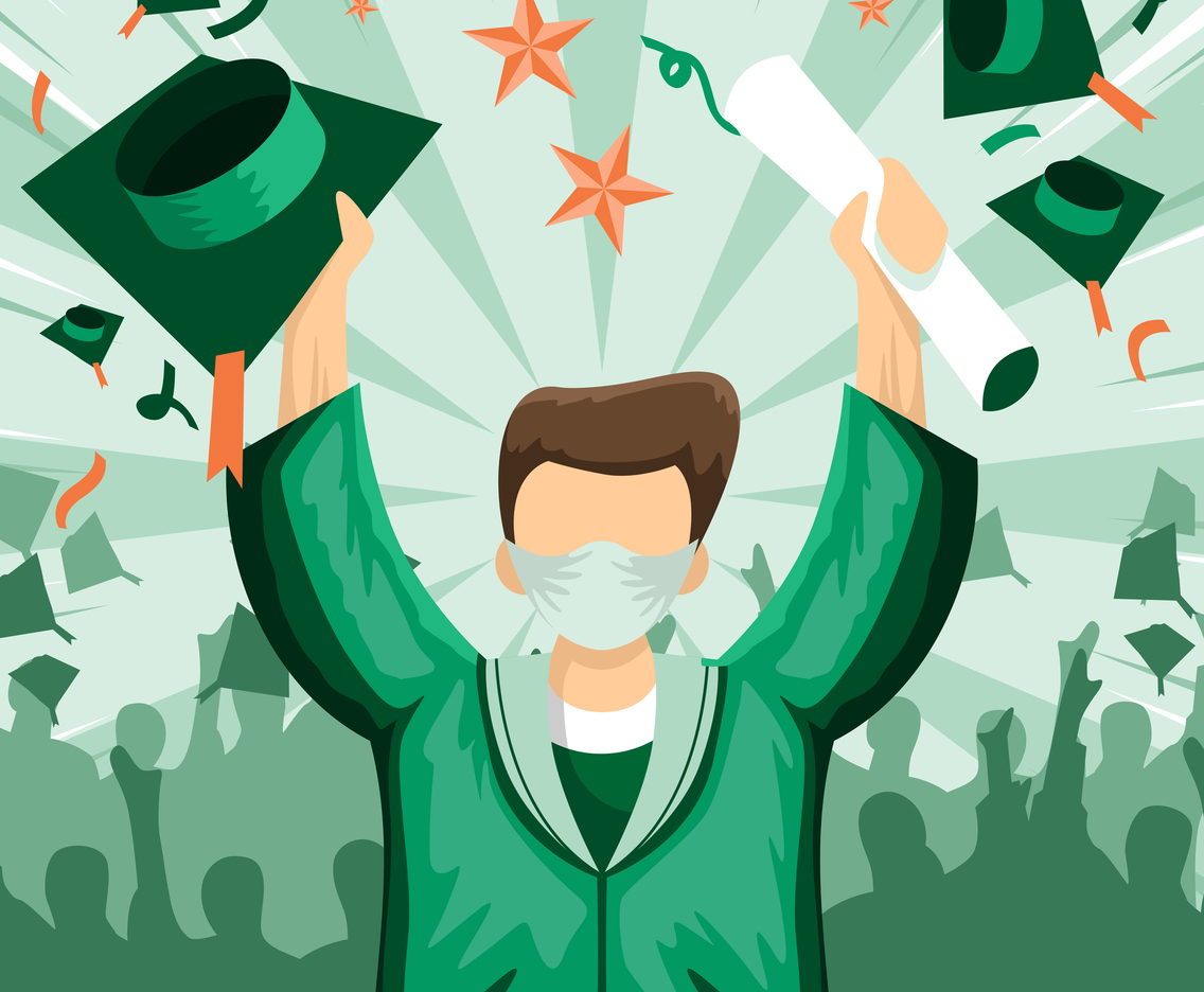 Illustration Of Student Graduation Wearing Masker Covid Protocol Vector ...
