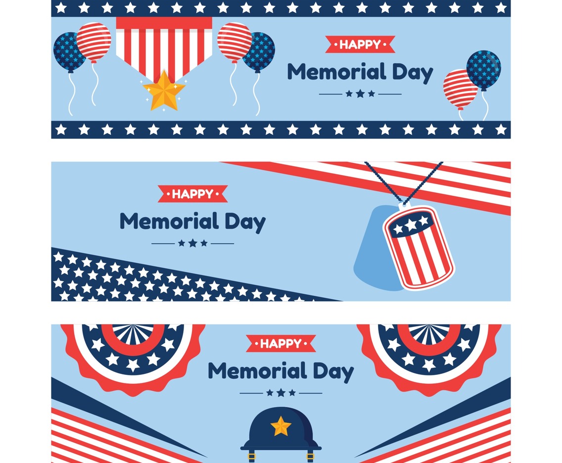 Set Of Happy Memorial Day Banner Vector Art & Graphics | freevector.com