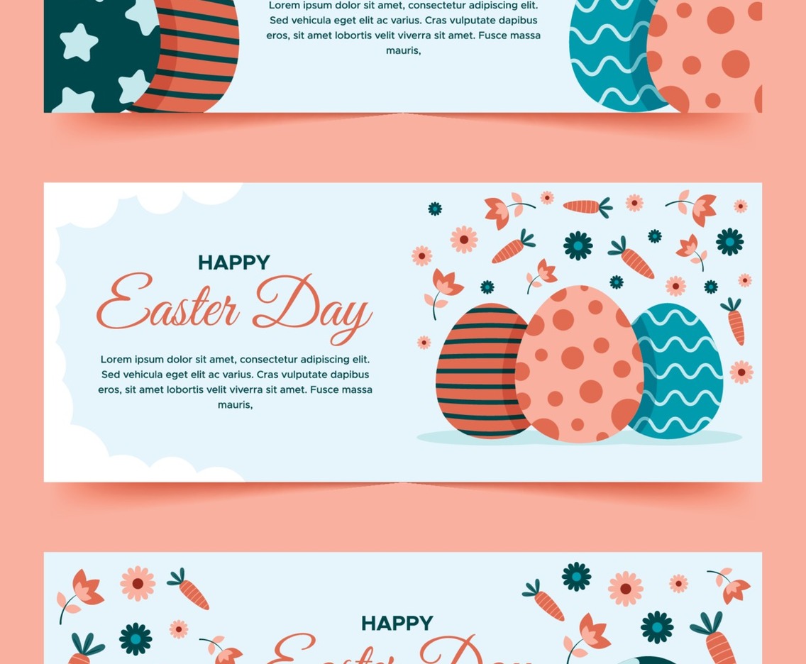 Easter Eggs, Floral And Carrot Banner Collection Vector Art & Graphics ...