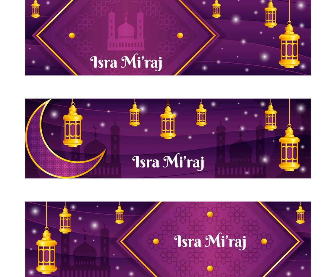 Elegant Purple Gold Isra Miraj Banner Set Vector Art & Graphics ...
