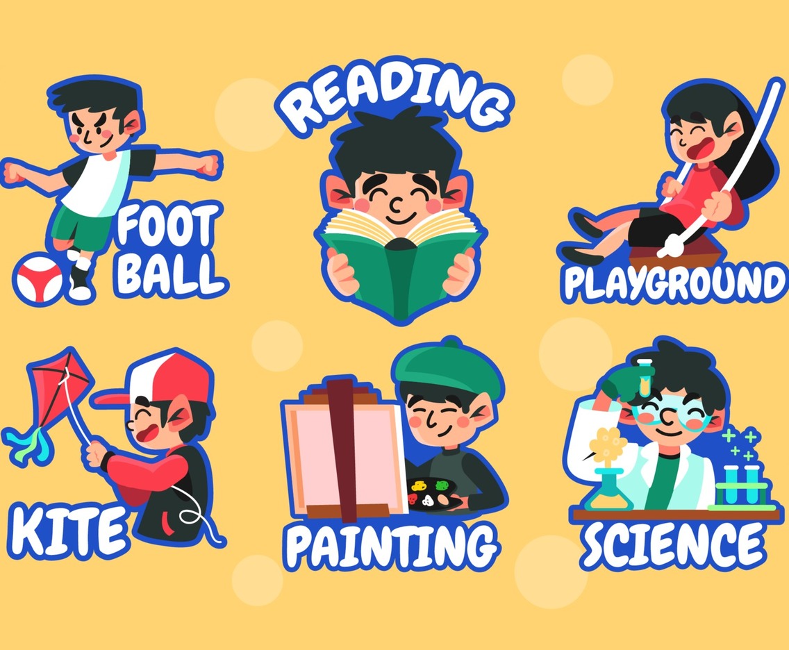 Set Of Stickers For Fun Activity At School Vector Art & Graphics ...