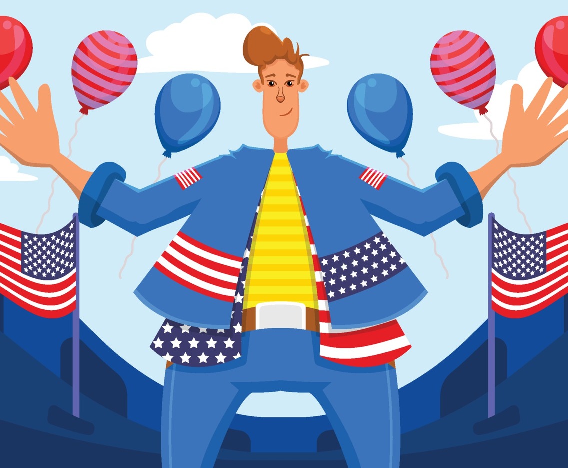 A Boy Celebrates American Independence Day Vector Art & Graphics ...