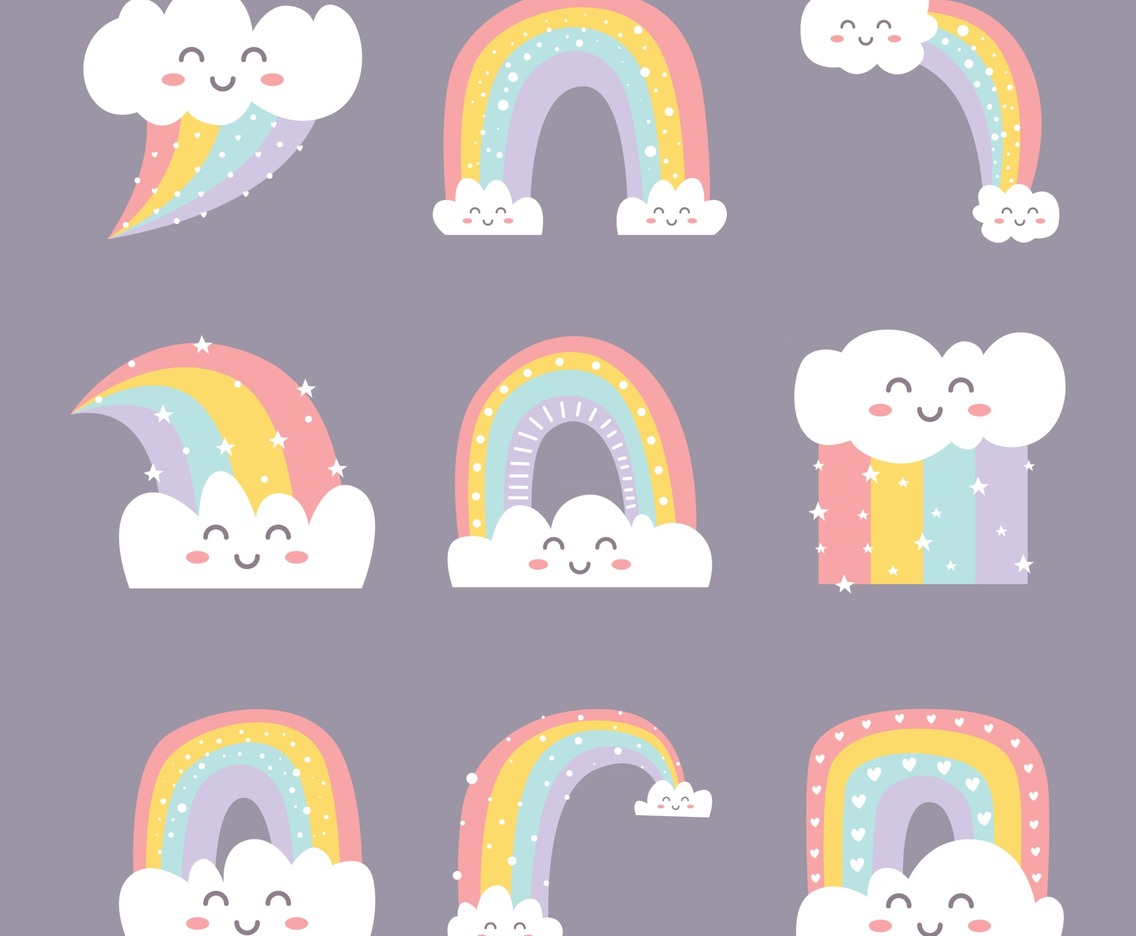 Rainbow Cute Doodle Character Icon Set Vector Art & Graphics ...