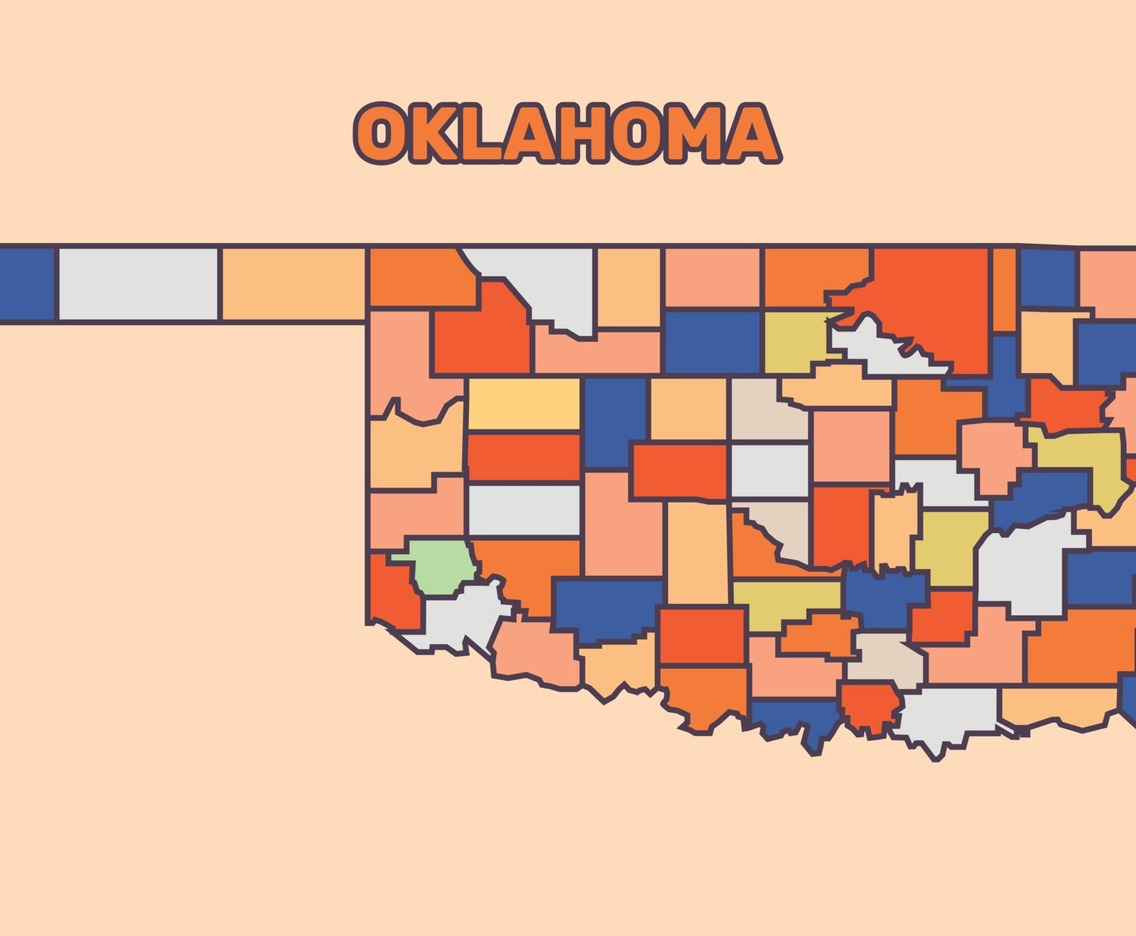 Colorful Map Of Oklahoma Vector Art & Graphics | freevector.com