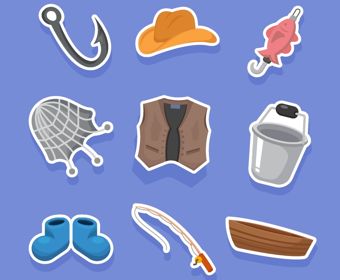 Fishing Equipment Stickers Vector Art & Graphics | freevector.com