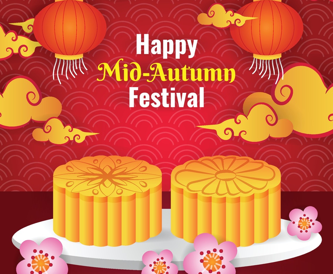 Happy Mid Autumn Festival With Mooncake Background Template Vector Art ...