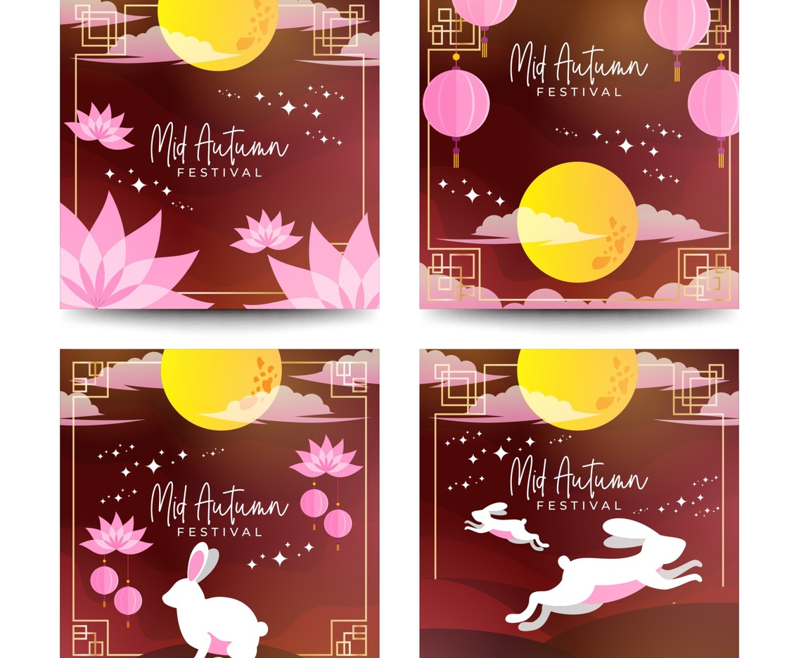 Mid Autumn Festival Greeting Cards Set Vector Art & Graphics ...