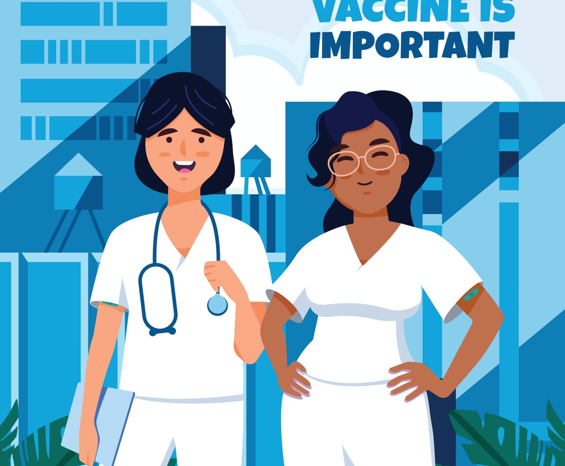 Nurse Promote Vaccination In Front Of Hospital Vector Art & Graphics ...