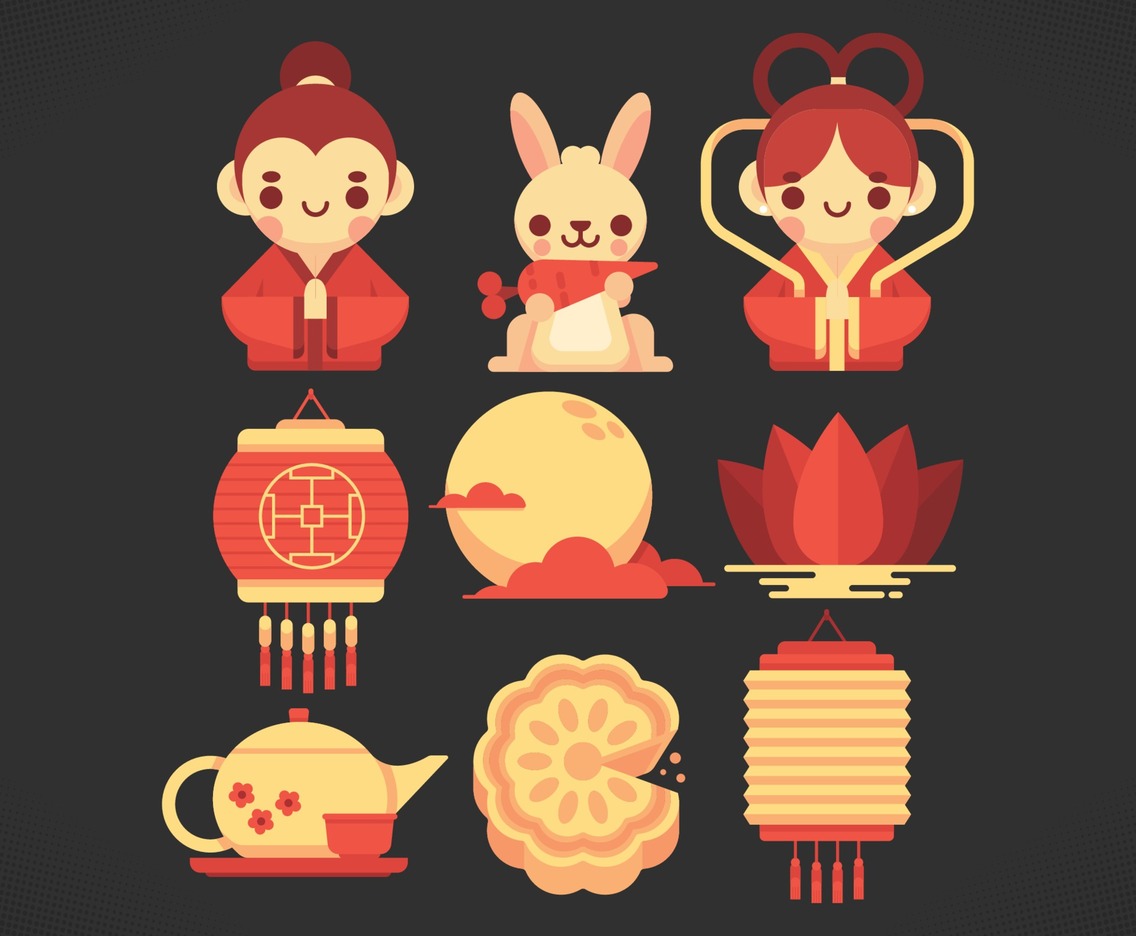 Mid Autumn Festival Cute Icons Vector Art & Graphics | freevector.com
