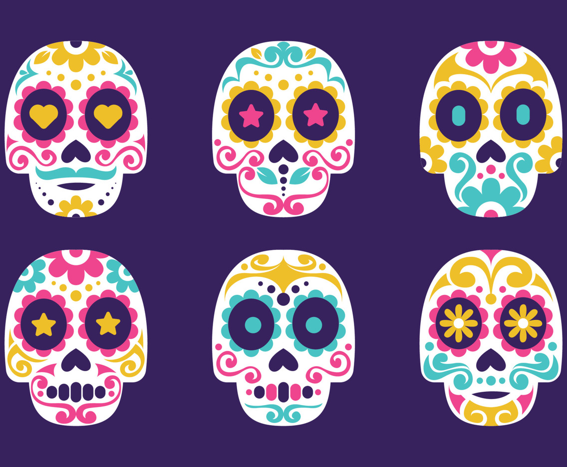 Colorful Sugar Skull Dia De Los Muertos Sticker Collection Vector Art ...