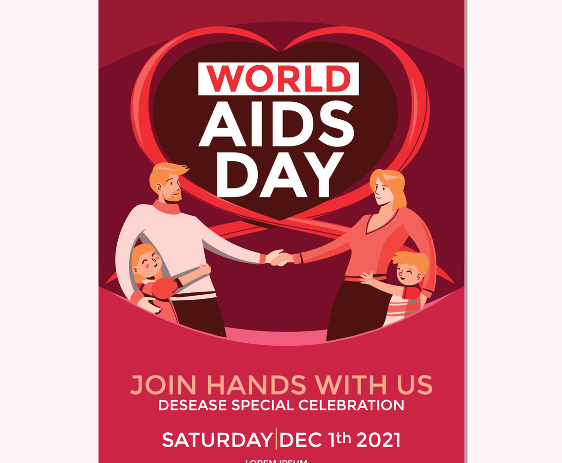 World Aids Day Poster Concept With Happy Family Background Vector Art ...