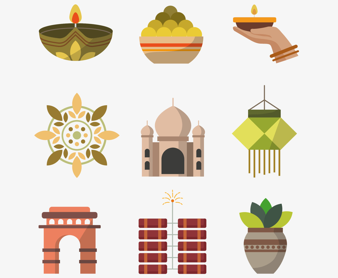 Diwali Icon Set Vector Art & Graphics | freevector.com