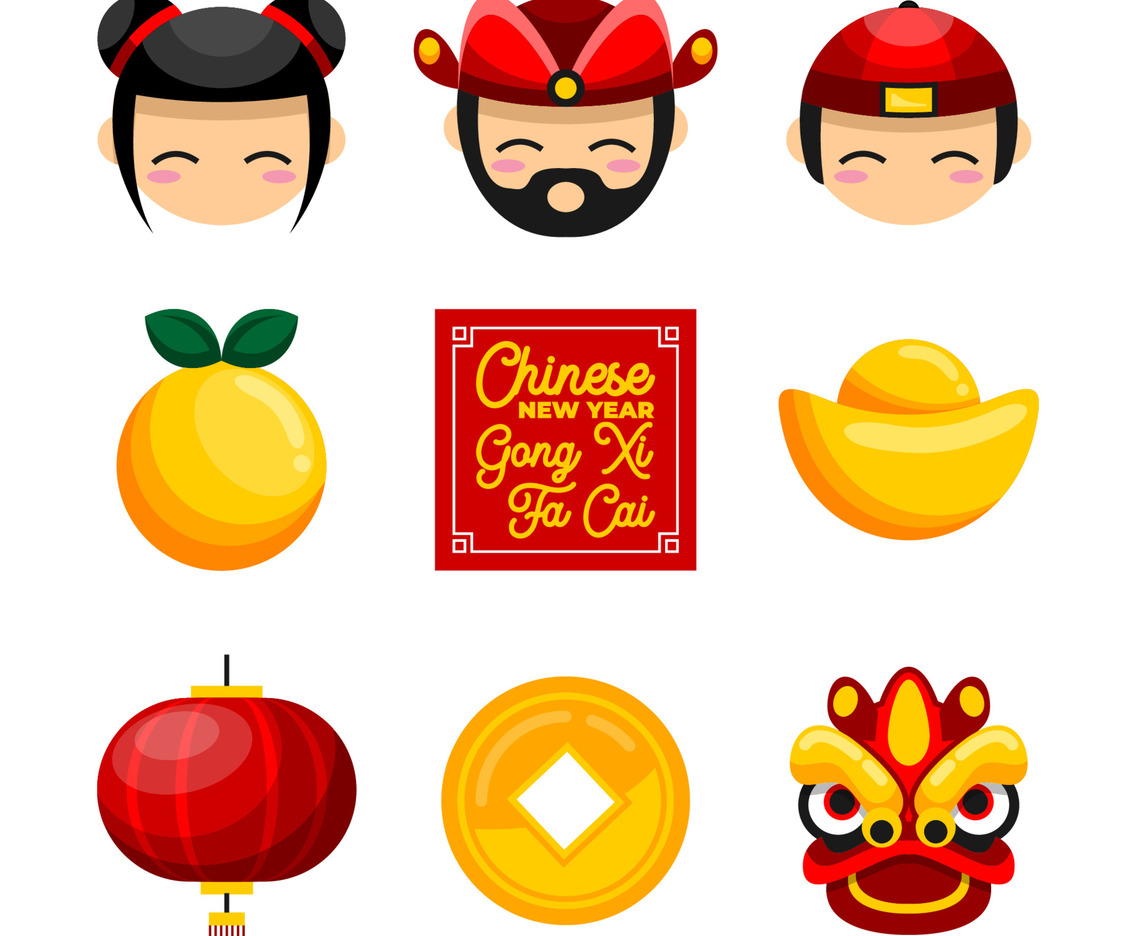 Flat Gong Xi Fa Cai Icon Set Vector Art & Graphics | freevector.com