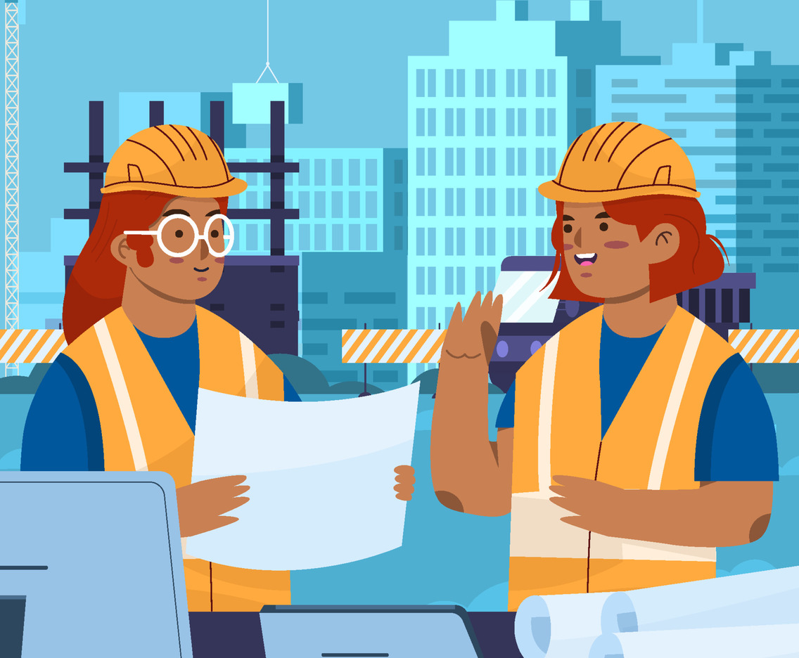 Female Construction Worker Discuss Together Concept Vector Art ...